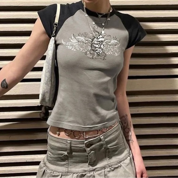 Affliction | Tops | Y2k Cyber Grunge Affliction Style Baby Tee | Poshmark